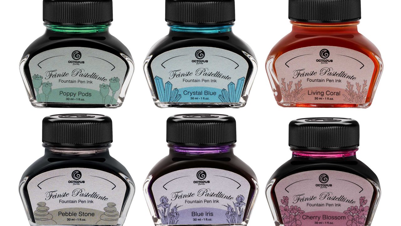 Pastel fountain pen inks manufactured by Octopus Fluids: Octopus Fluids